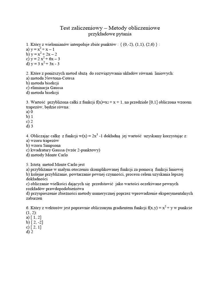 Przykladowe Pytania Kolokwium Wyklady | PDF