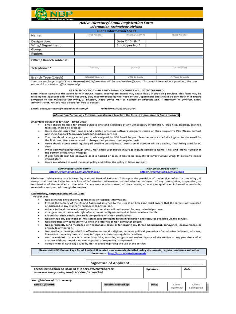 NBP Email-Registration-Form | PDF | Password | User (Computing)
