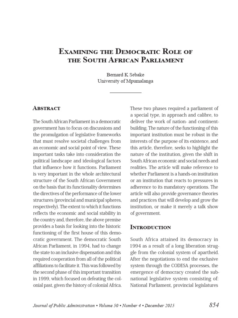 2 The Democratic Role of SA Parliament B Sebake | PDF | Democracy ...