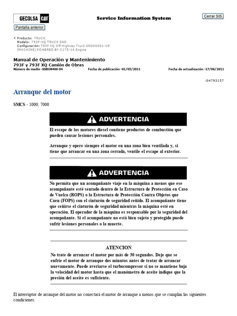 Arranque Del Motor 793F | PDF | Acelerador | Motores