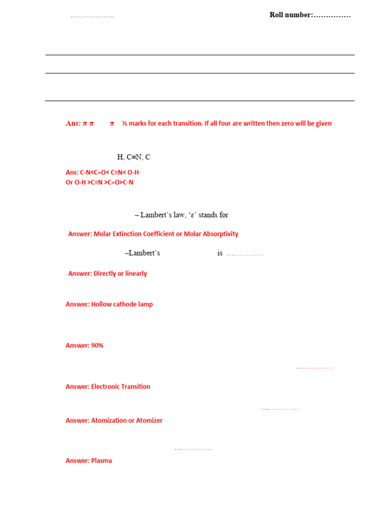 UCB009 Quiz Model Questio With Answer | PDF | Absorption Spectroscopy ...