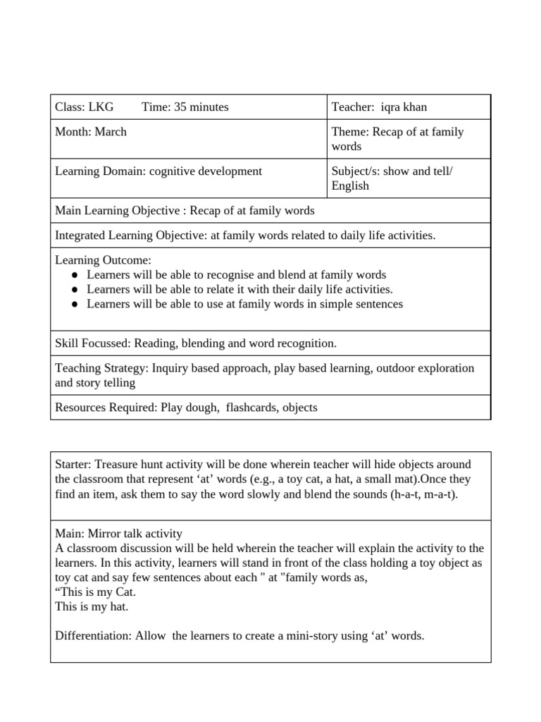 Lesson Plan of Show and Tell | PDF