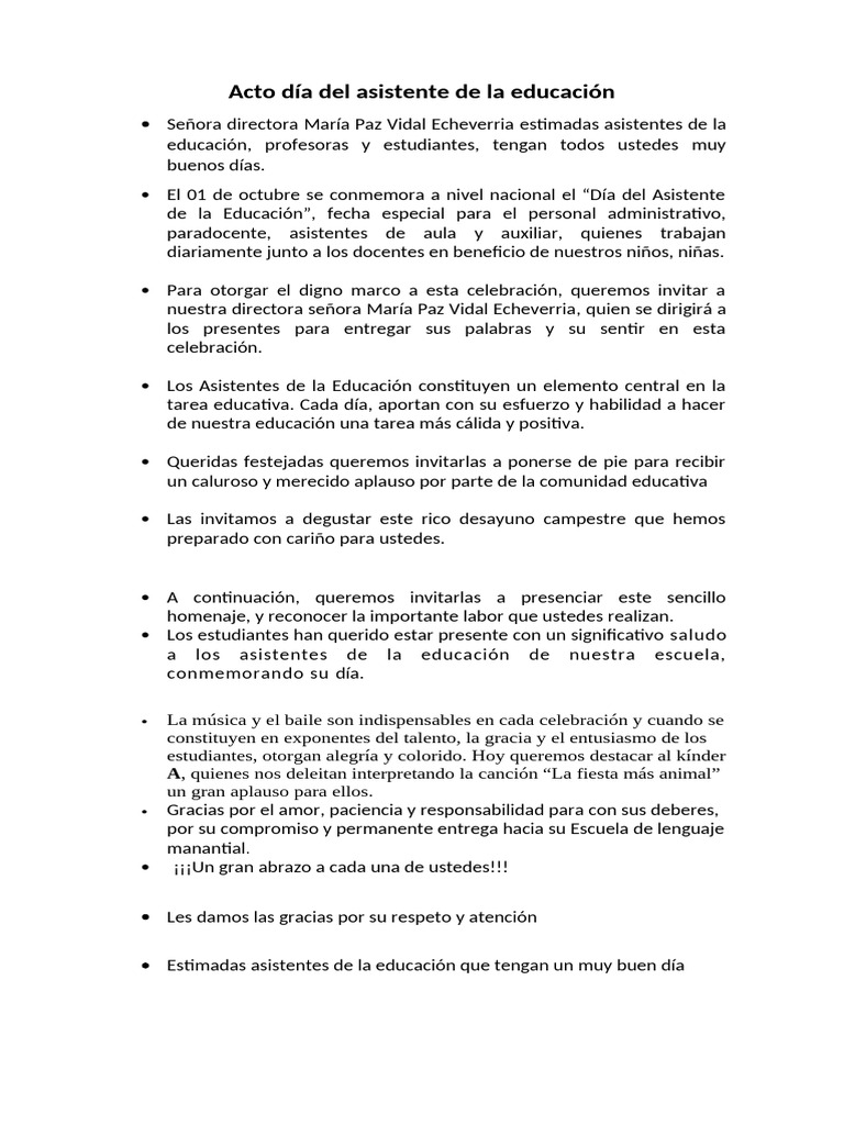 Libreto-Acto-Dia-Del-Asistente-de-La-Educacion | PDF