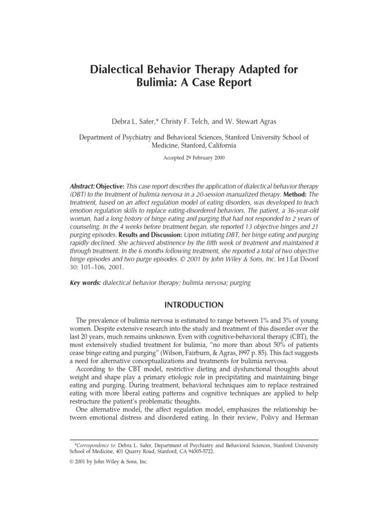 DBT for Bulimia: A Case Study | PDF | Bulimia Nervosa | Dialectical ...