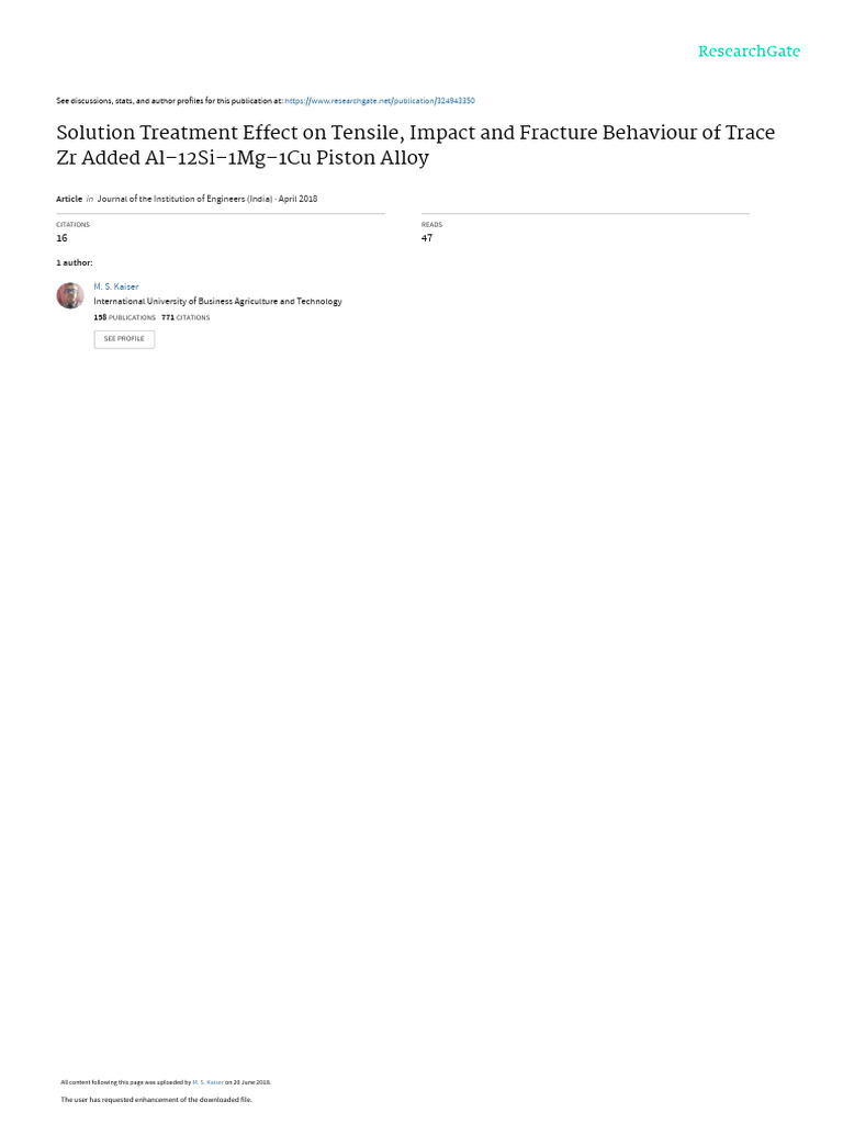 Kaiser2018 Article SolutionTreatmentEffectOnTensi | PDF | Yield (Engineering) | Alloy