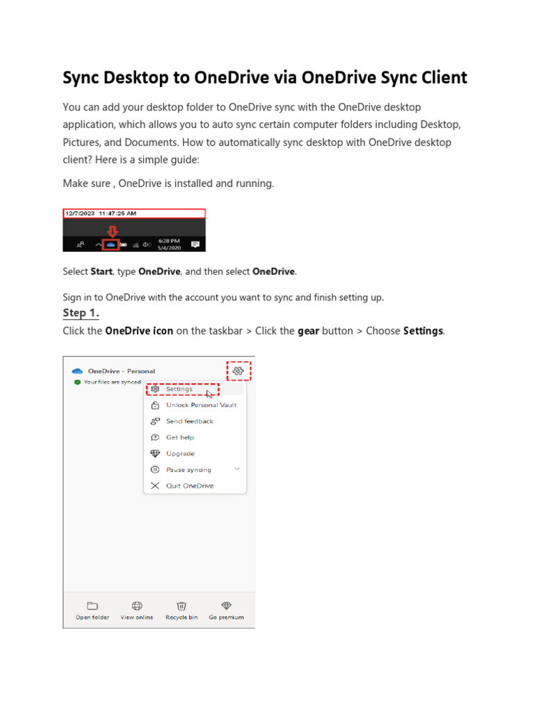 Sync Desktop To OneDrive Via OneDrive Sync Client - Data Protection | PDF