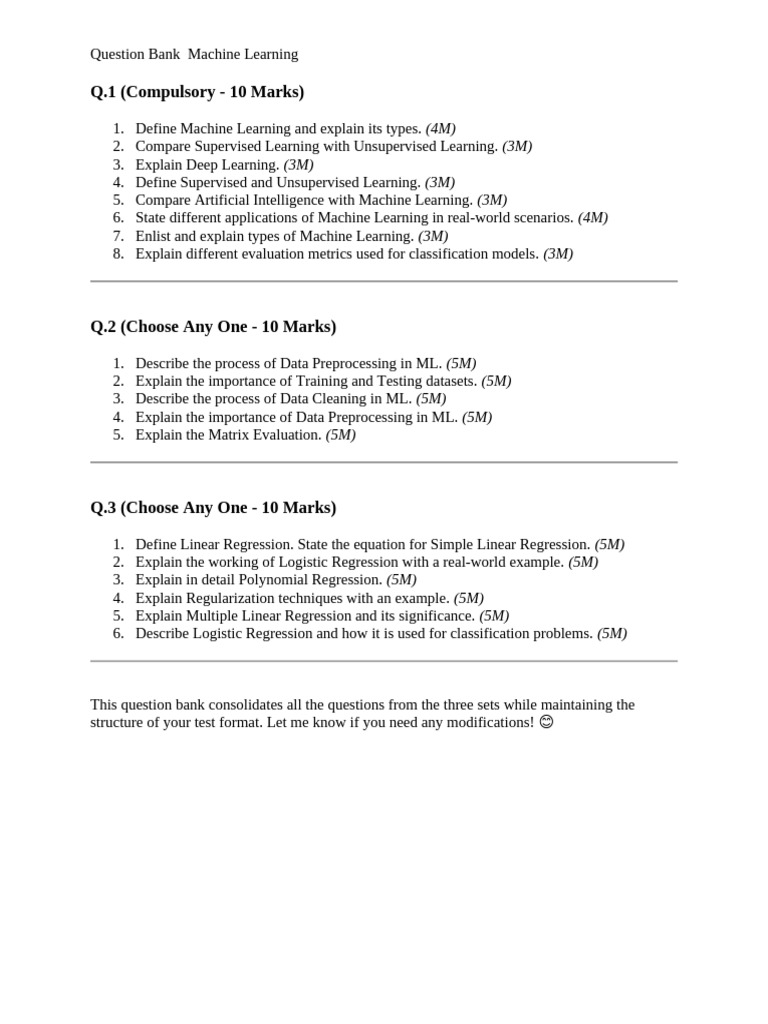 Question Bank Machine Learning | PDF