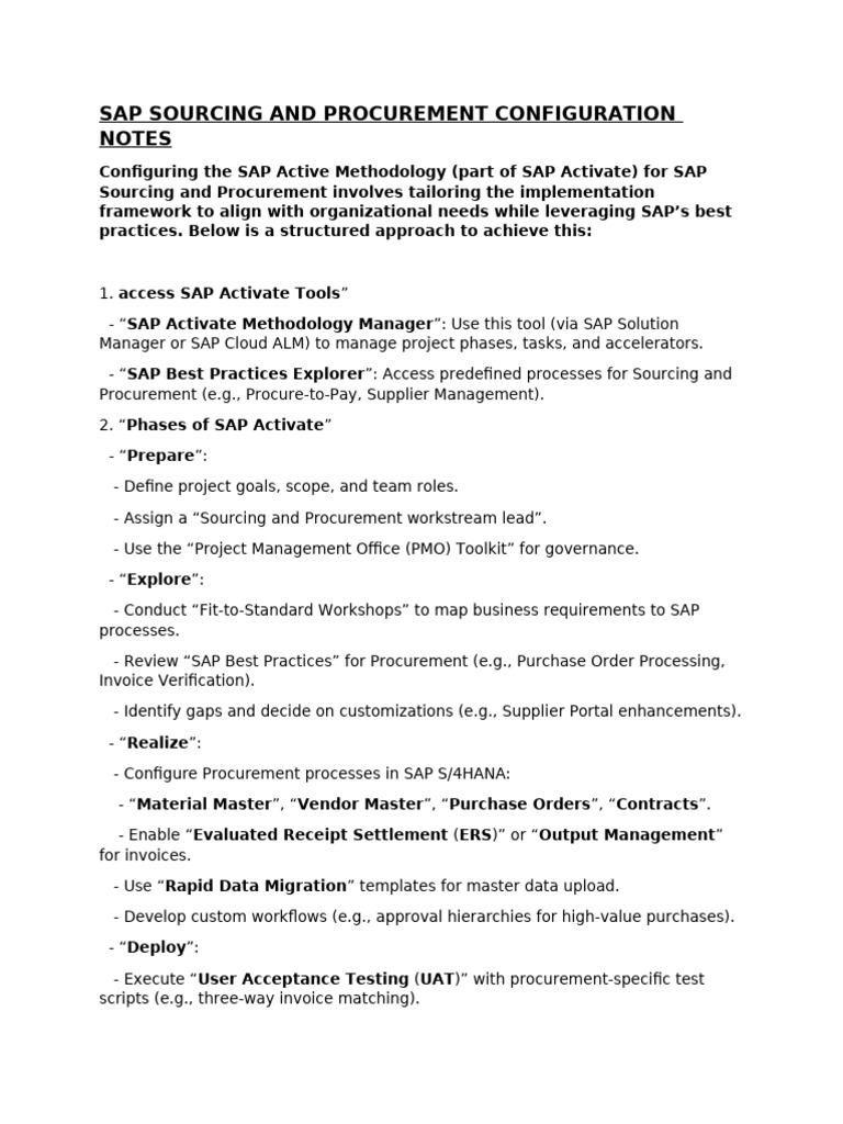 Sap Sourcing and Procurement Configuration Notes | PDF | Procurement ...