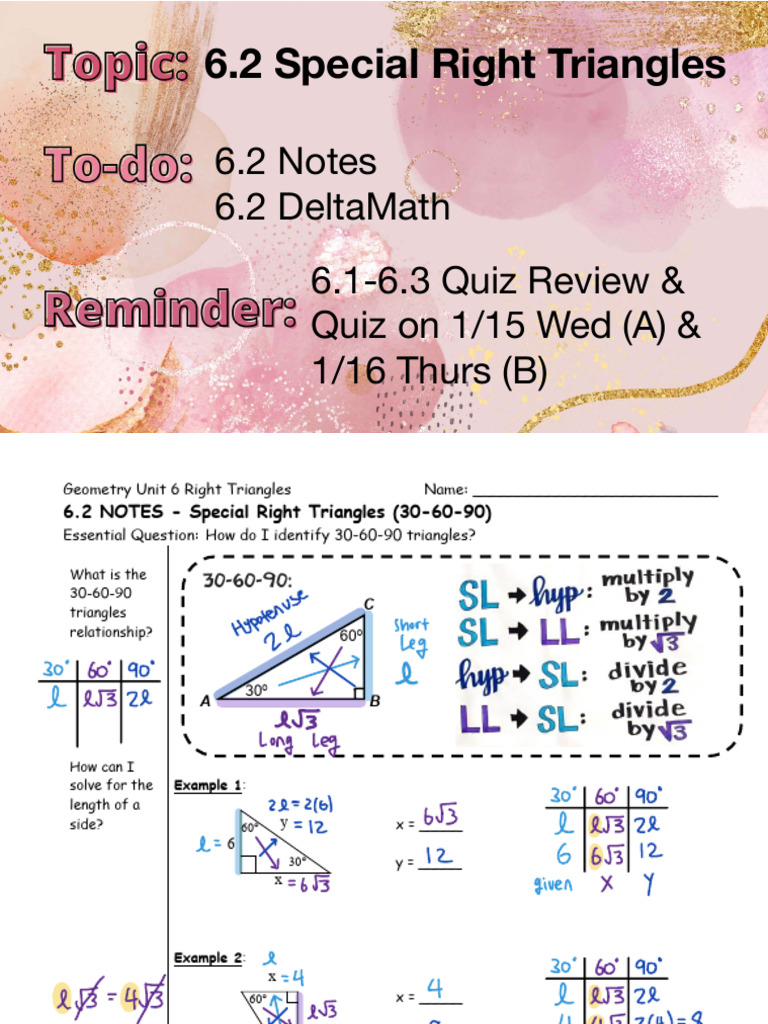6.2 Completed Notes - Special Right Triangles | PDF | Elementary ...