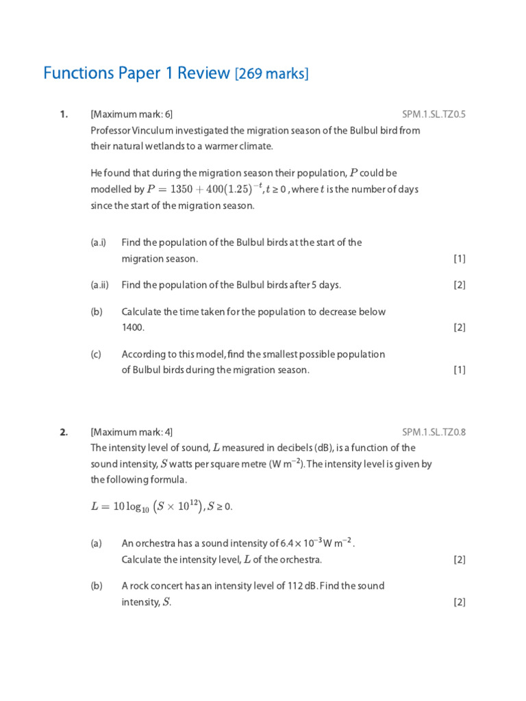 Functions Paper 1 Review | PDF | Ph | Speed