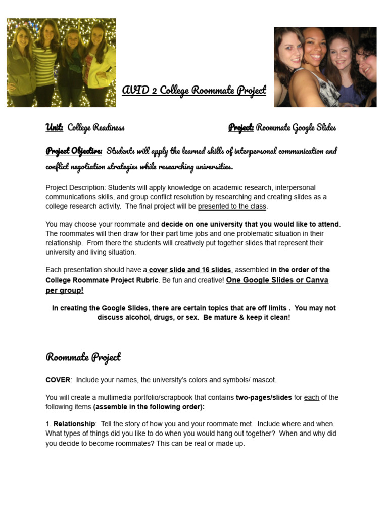 College Roommate Project Guide | PDF | Cost Of Living | Tuition Payments