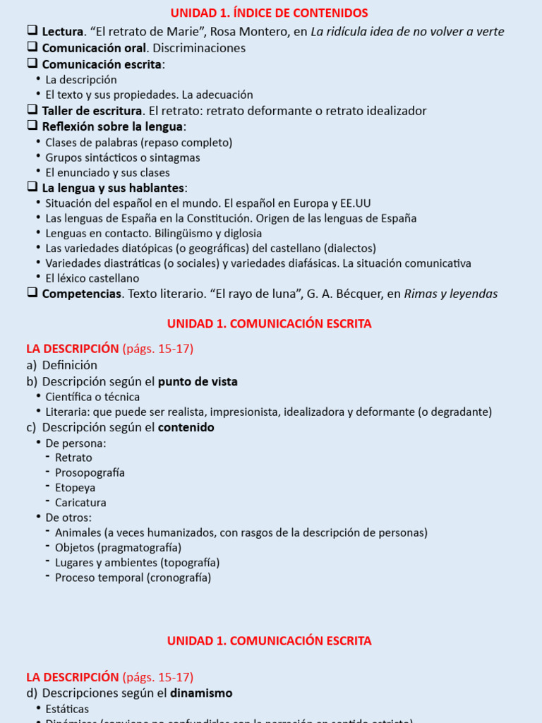 Lengua, Unidad 1 4ESO | PDF | Palabra | Verbo