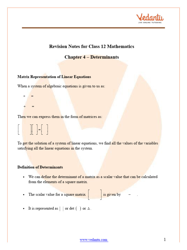 Cbse Class 12 Maths Notes Chapter 4 Determinants | PDF | Matrix ...