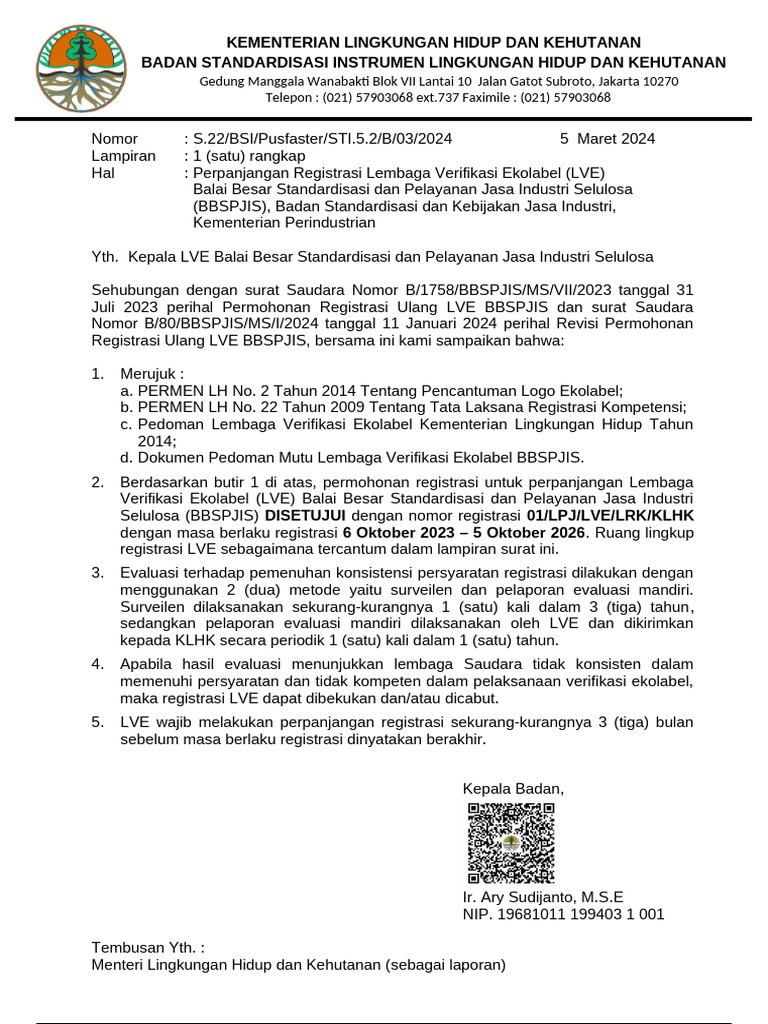 Perpanjangan Registrasi LVE BBSPJIS 2024 | PDF