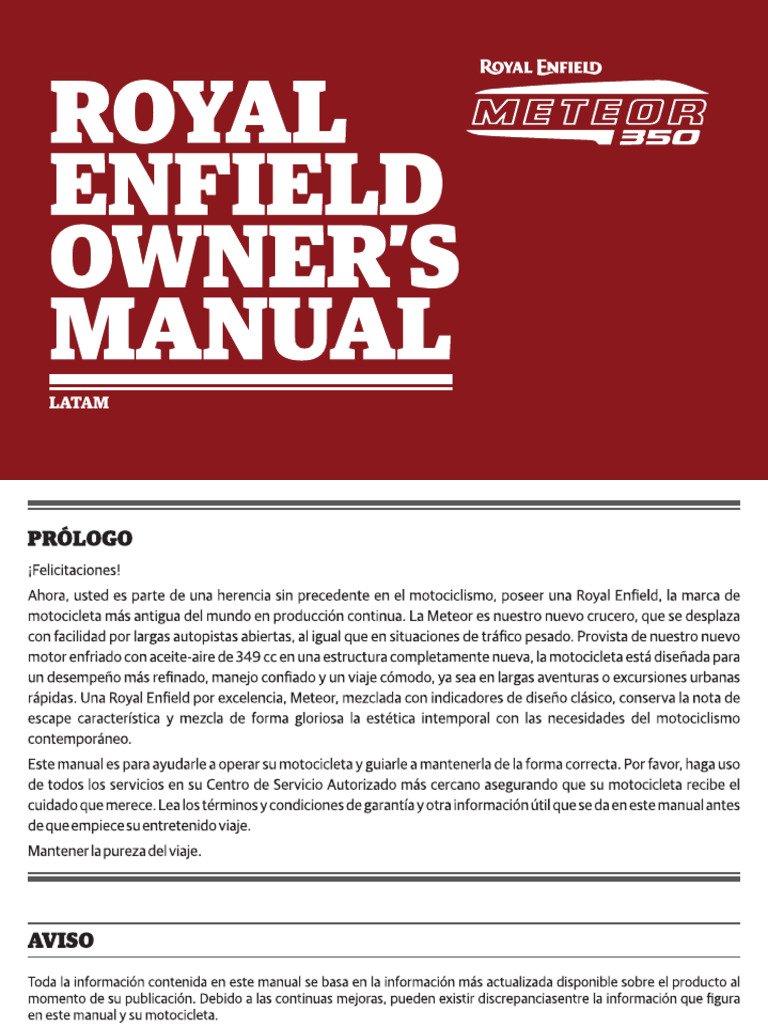 Meteor 350 Latam Owners Manual | PDF