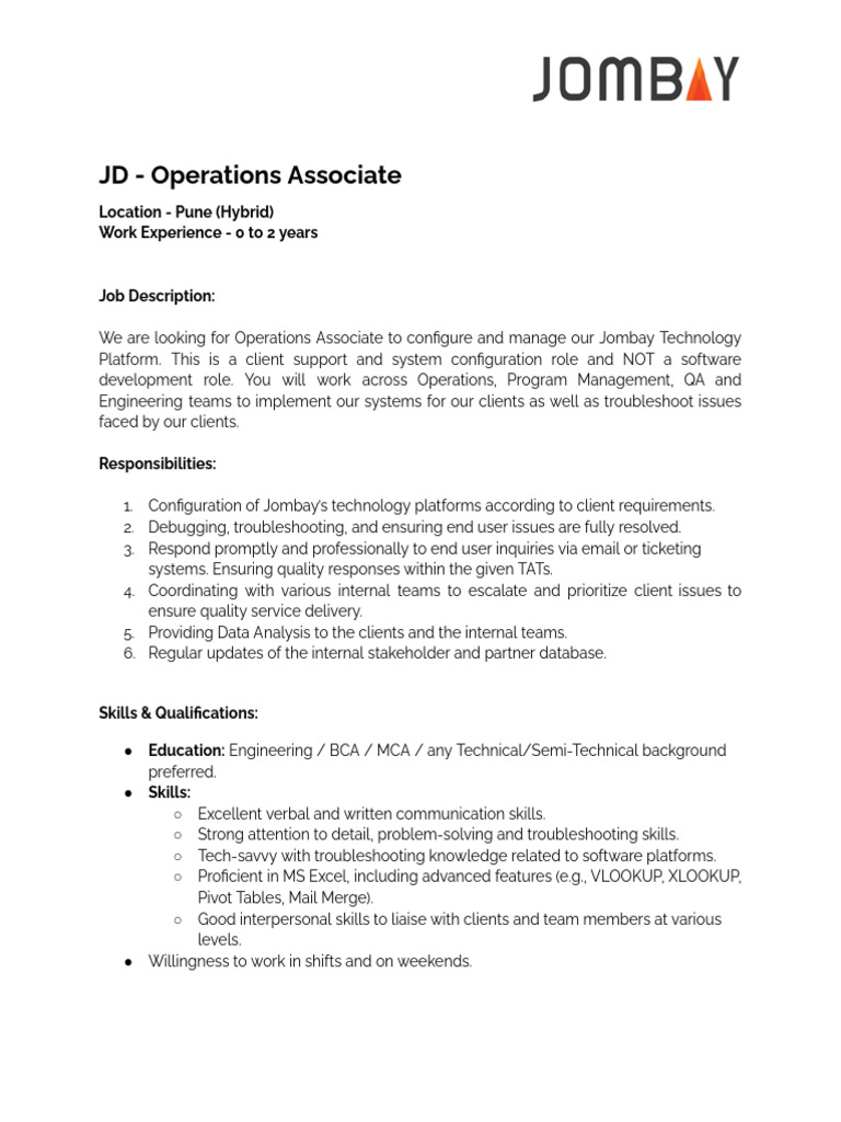JD - System Operations Associates | PDF | Business | Computing