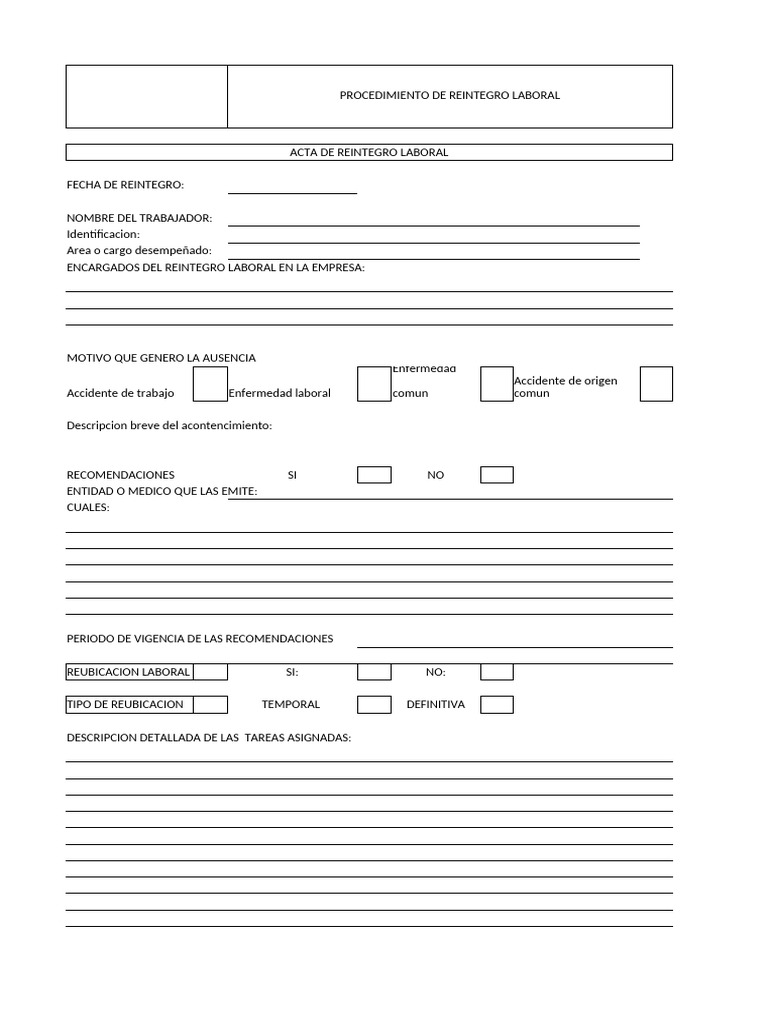 Formato de Reintegro Raboral | PDF