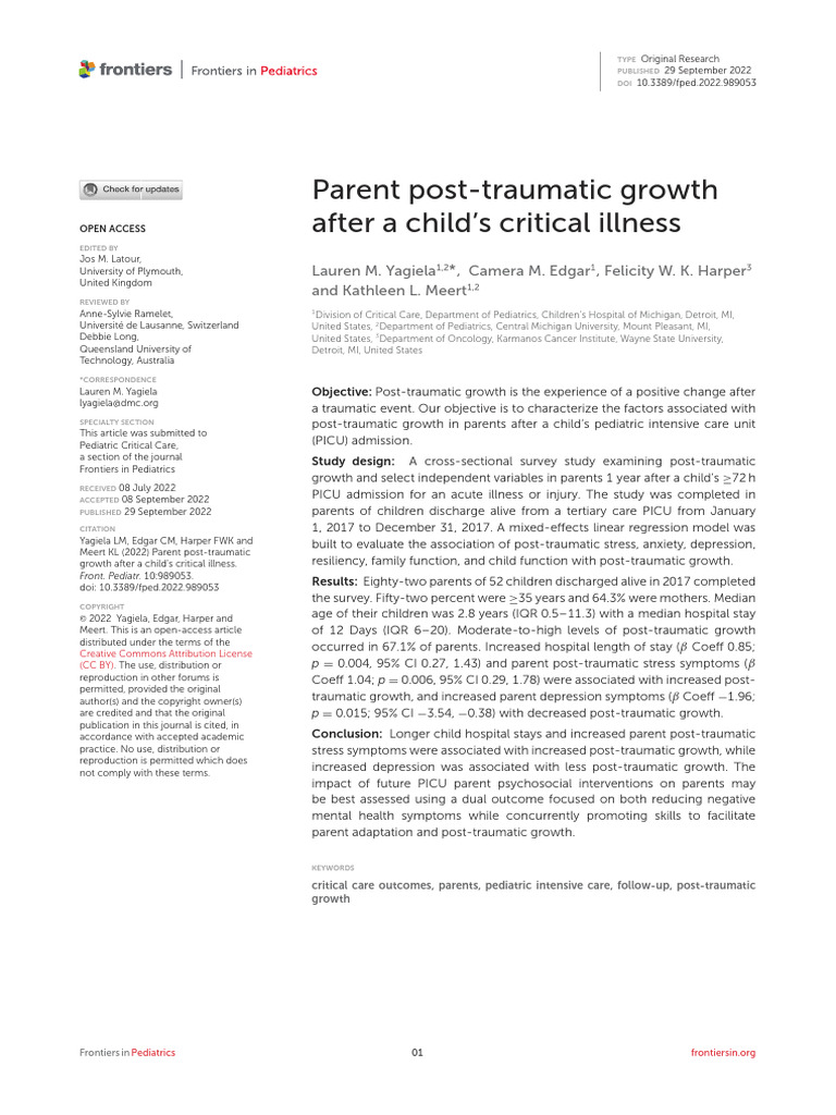 Stats-cs-Parent Post-Traumatic Growth After A Child's Critical Illness ...
