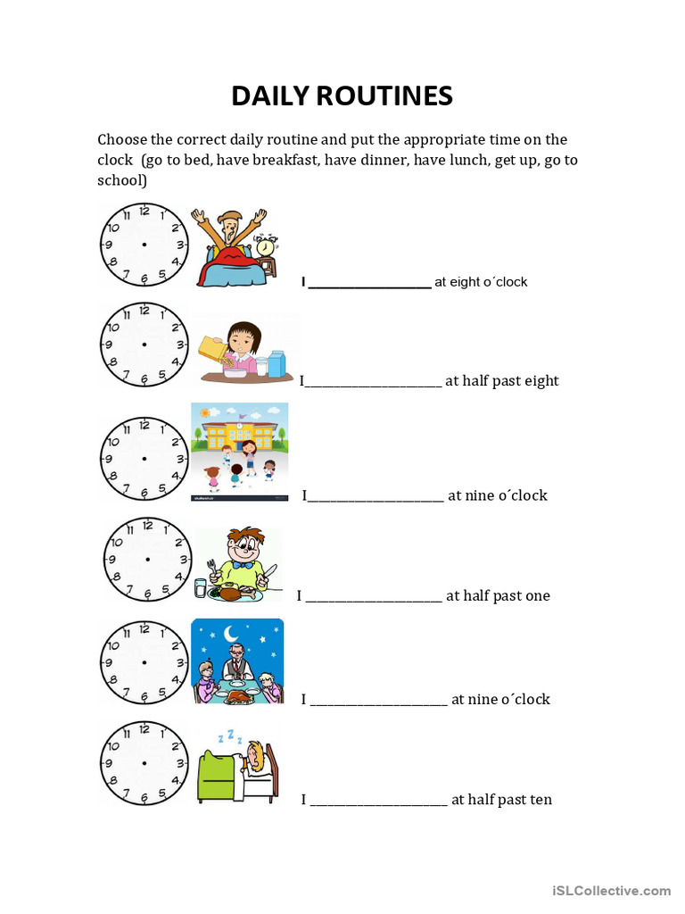 Daily Routine Time Matching Activity | PDF