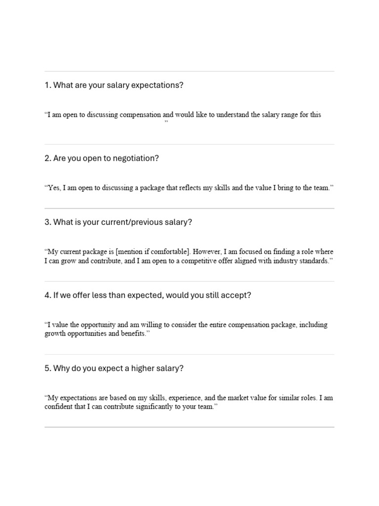 Essential HR Interview Salary Questions | PDF