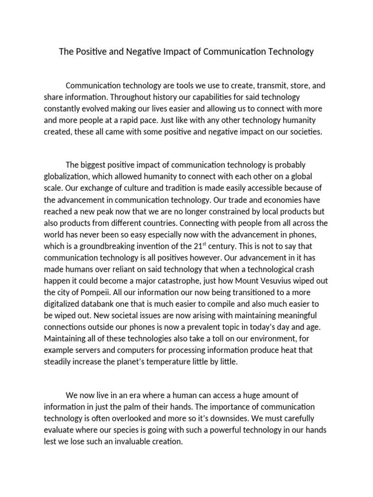 The Positive and Negative Impact of Communication Technology | PDF