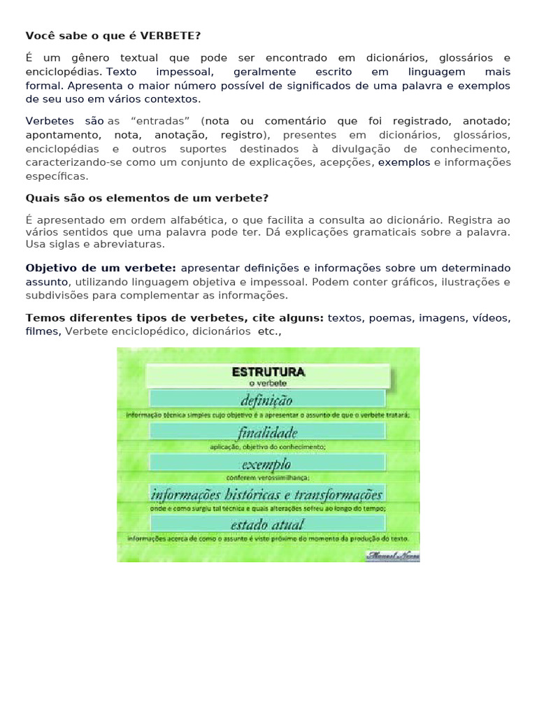genero textual diario e verbete | PDF | Dicionário | Palavra