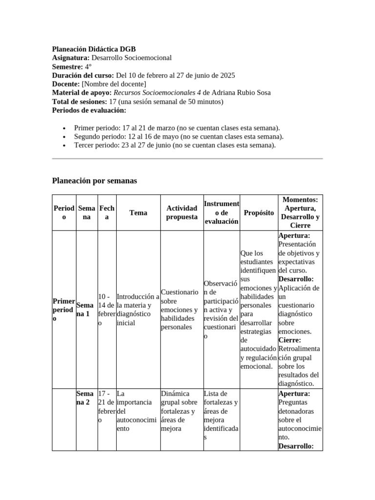 Planeación Didáctica Socioemocional | PDF | Las emociones | Aprendizaje