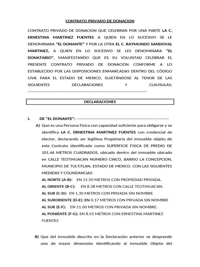 CONTRATO PRIVADO DE DONACION | PDF | Donación | Daños y perjuicios