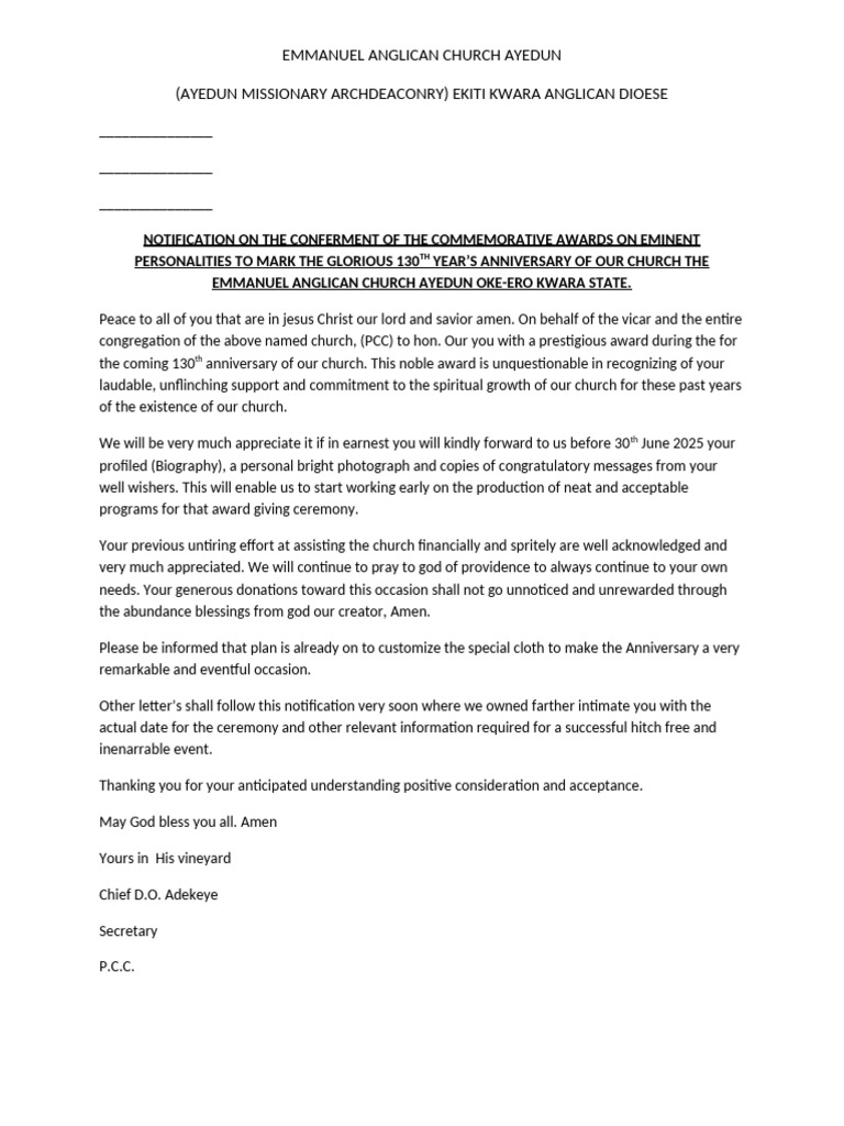 Emmanuel Anglican Church Ayedun | PDF | Abrahamic Religions | Protestantism