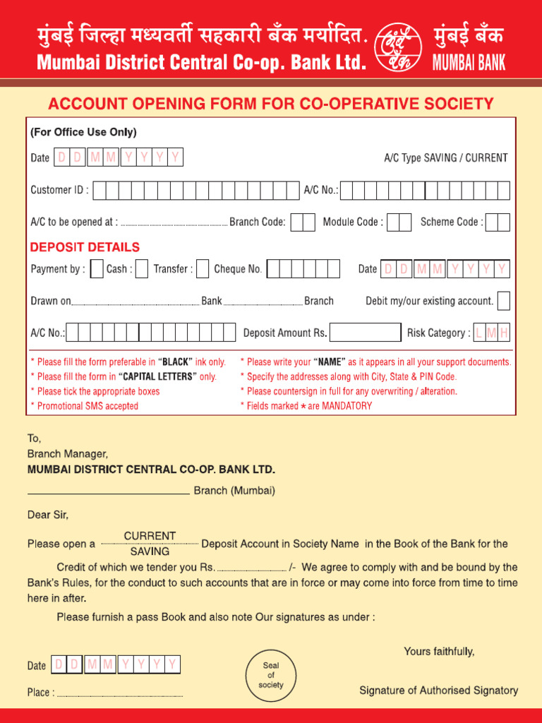 Mumbai District AC Opening Form Co Operative Society | PDF