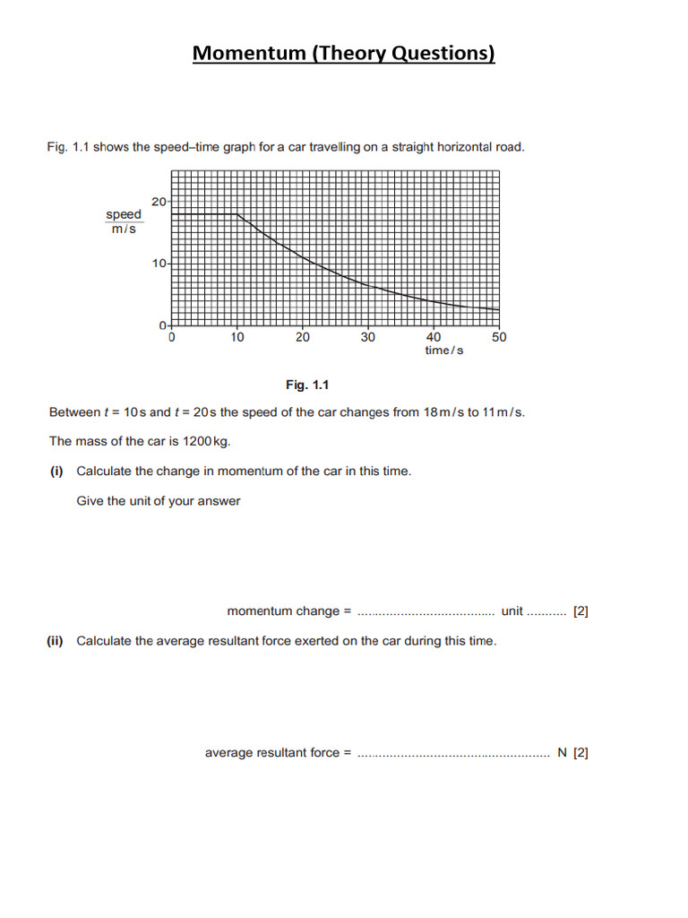 Momentum (O Level Practice Sheet) | PDF
