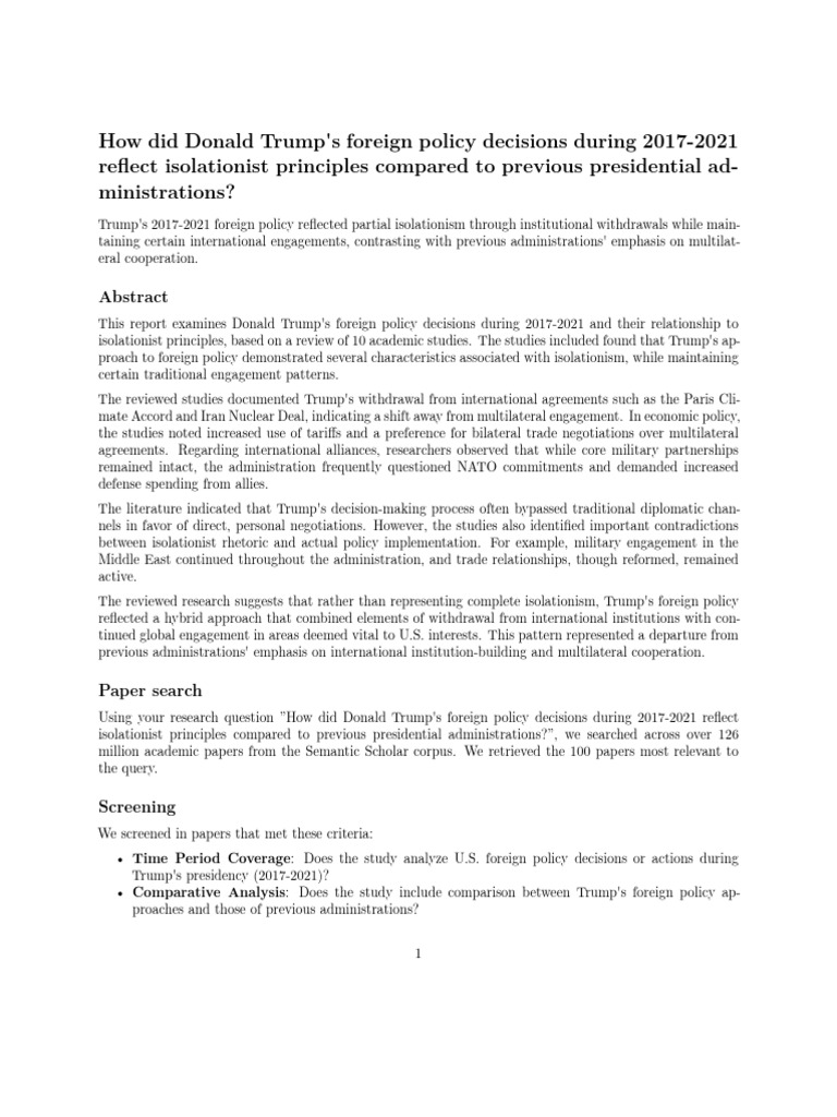 Elicit Trump S Isolationist Foreign Policy Report | PDF ...