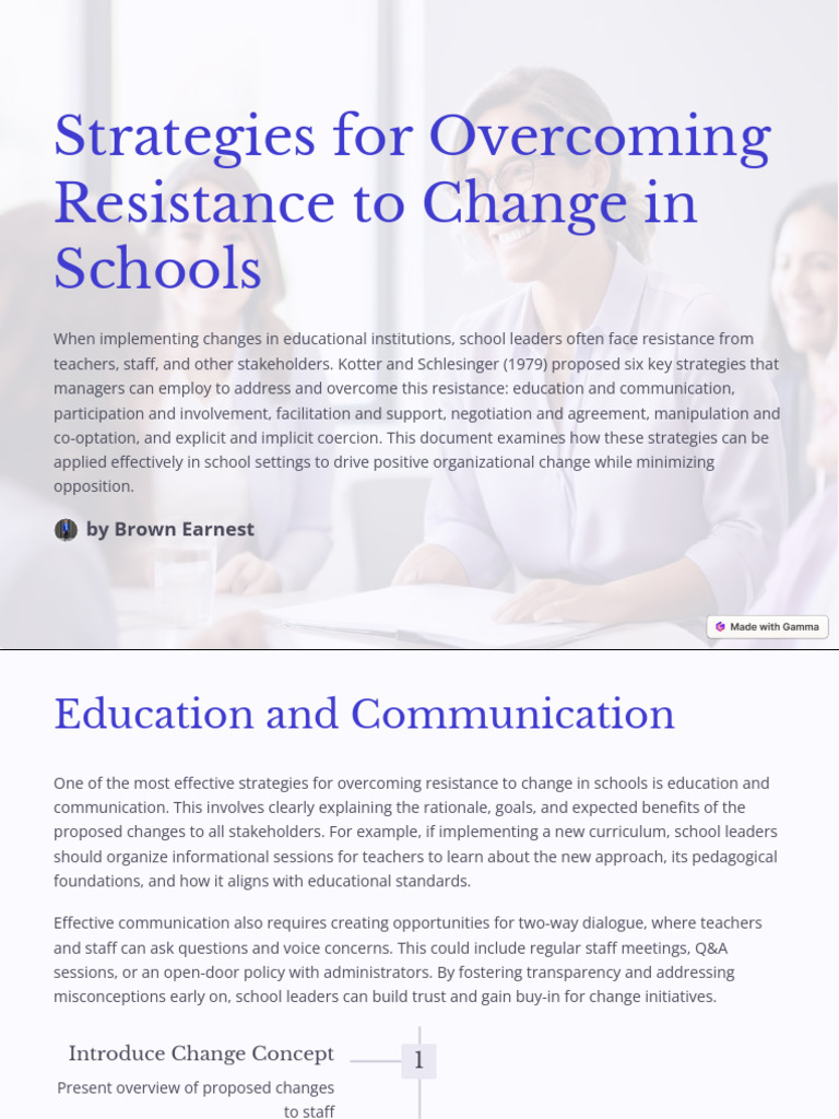 Overcoming School Change Resistance | PDF | Change Management | Teachers