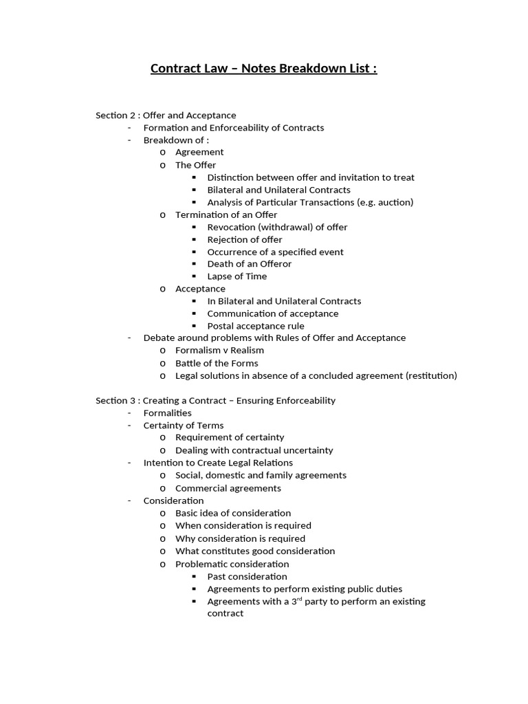 Contract Law - Notes Breakdown | PDF | Misrepresentation | Damages