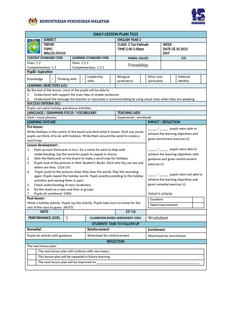 BI Y2 LP TS25 (Unit 9 LP 126-160) | PDF | Lesson Plan | Learning
