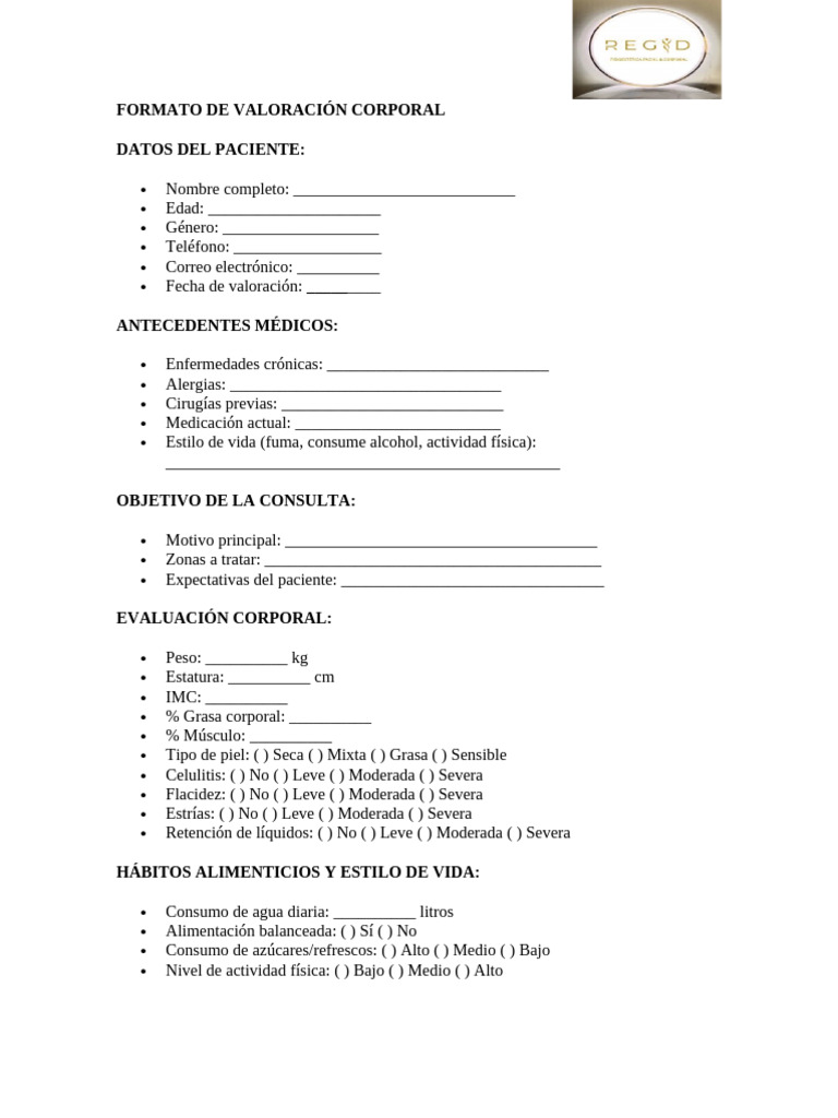 Formato de Valoración Corporal | PDF | Especialidades Medicas | Medicina