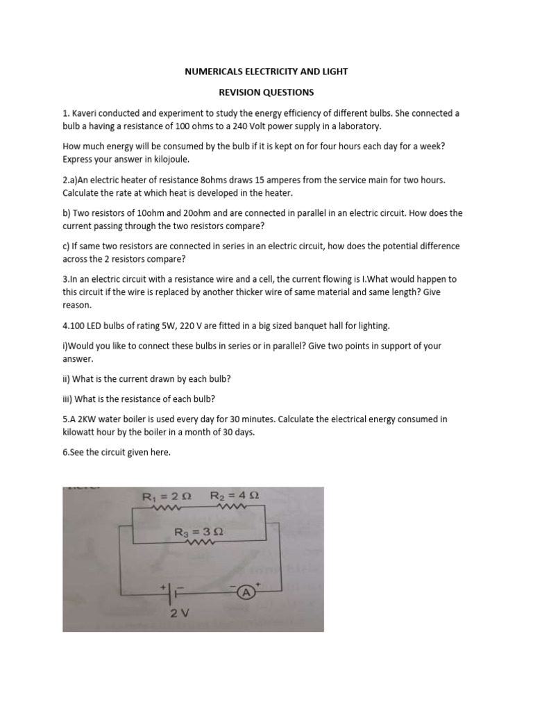 Physics Numericals For Practice | PDF | Series And Parallel Circuits | Optics