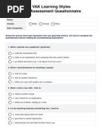 VAK Learning Styles Self-Assessment Questionnaire: VARK Test | PDF ...