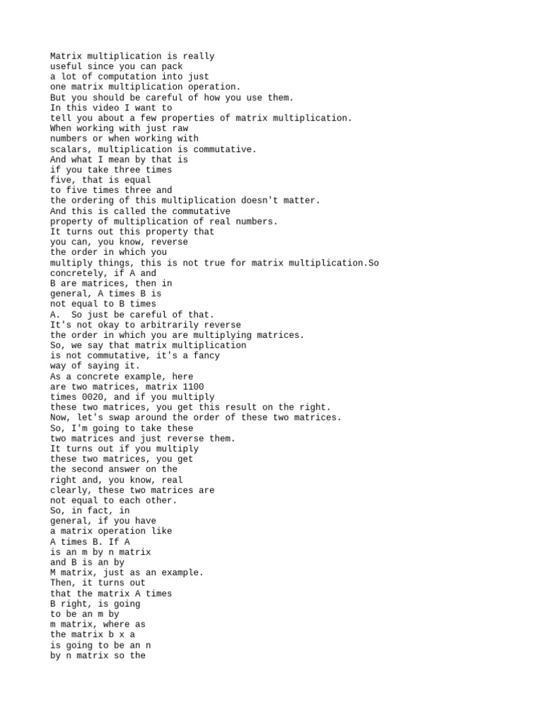 05 Matrix Multiplication Properties 9 Min | PDF | Matrix (Mathematics ...