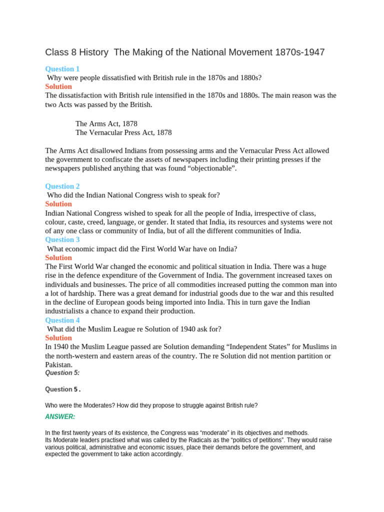 Class 8 History The Making of the National Movement 1870s | PDF | Mahatma Gandhi | British Raj