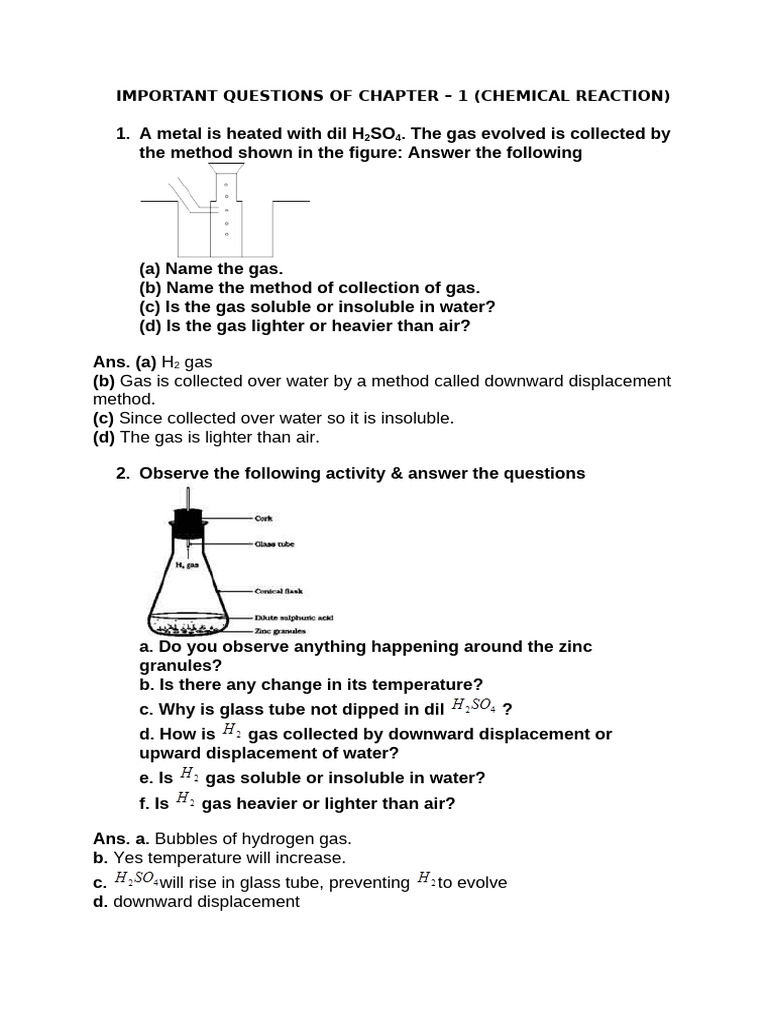 Important Questions of Chapter - 1 (Chemical Reaction) | PDF
