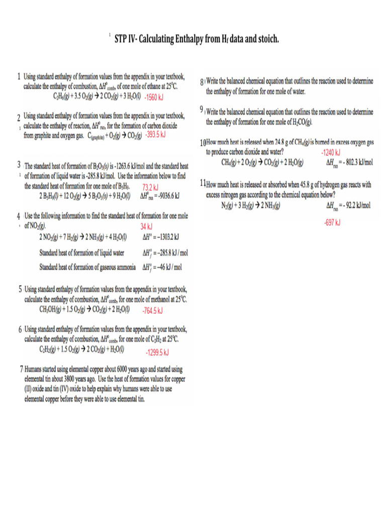 STP IV - Heat of Formation and Stoich | PDF