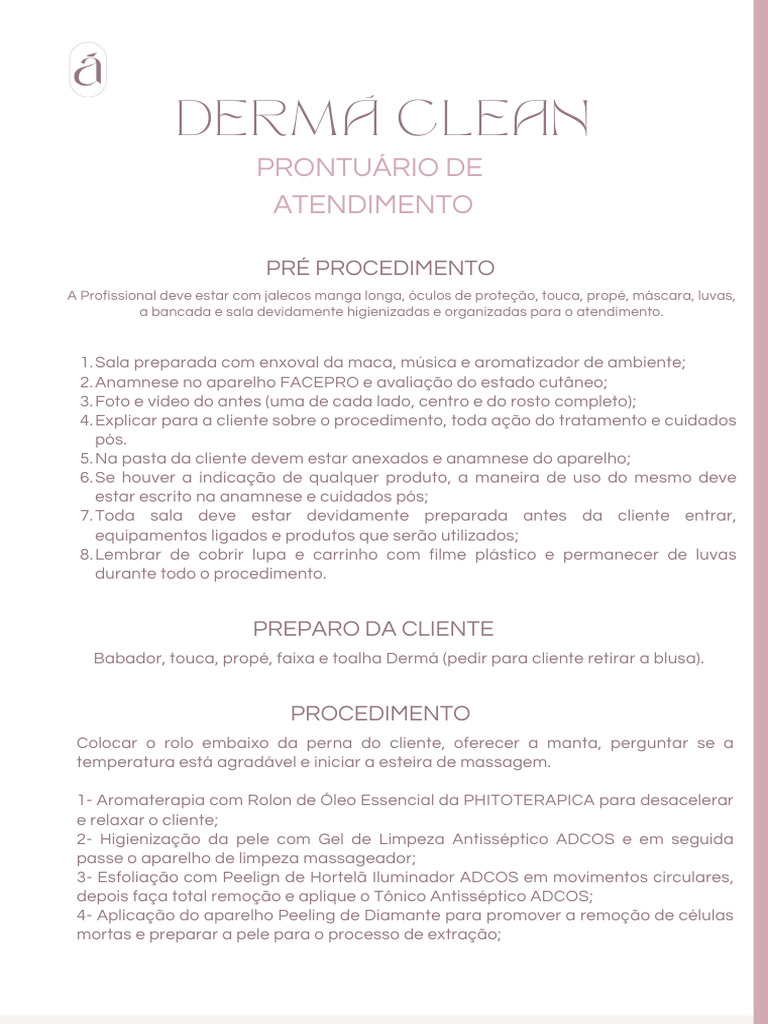 Prontuário+Checklist Dermá Clean | PDF