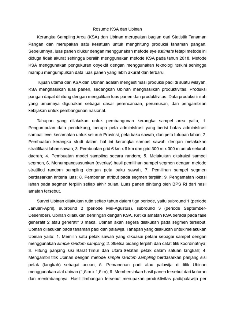 Metode KSA dan Ubinan untuk Produksi Pangan | PDF