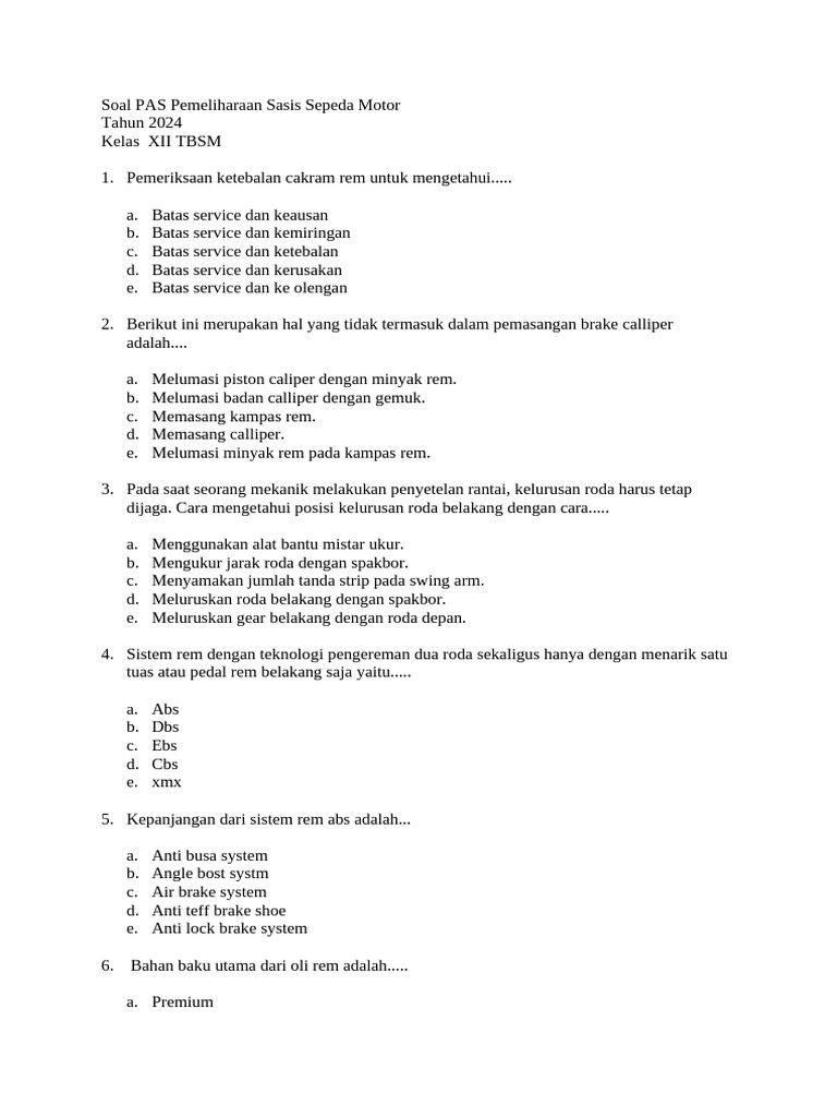 Soal semester 12 pssm ( sasis ) 2024 | PDF