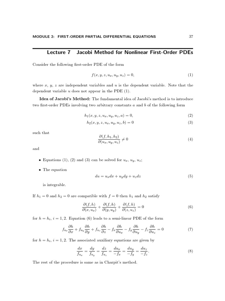 Jacobi Method For Nonlinear First Order PDEs PDF | PDF | Partial Differential Equation ...