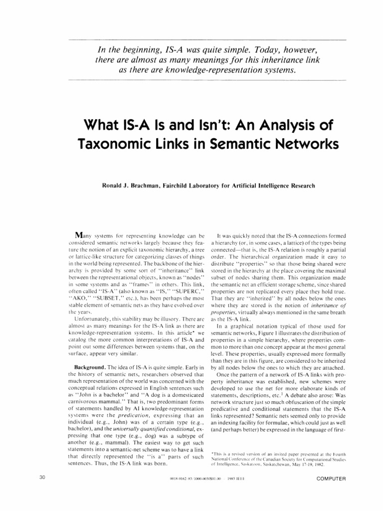 What IS-A Is and Isn't. An Analysis of Taxonomic Links in Semantic Networks | PDF | Semantics ...