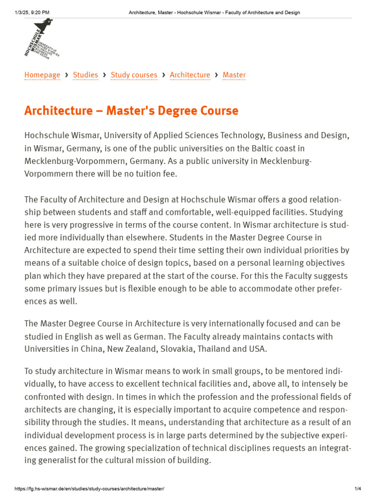 Architecture, Master - Hochschule Wismar - Faculty of Architecture and ...