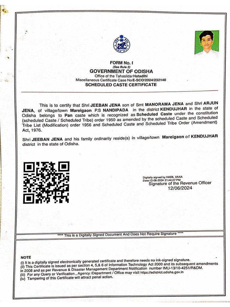 Caste Certificate | PDF