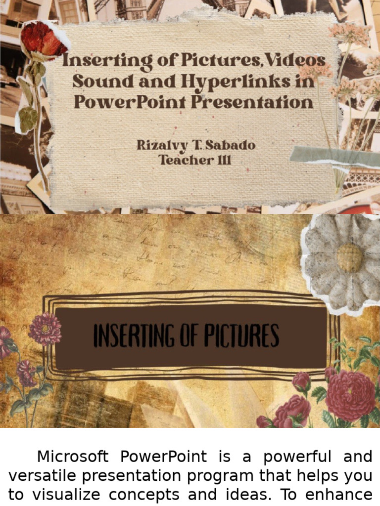 Inserting Pictures, Videos, Sounds and Hyperlink | PDF